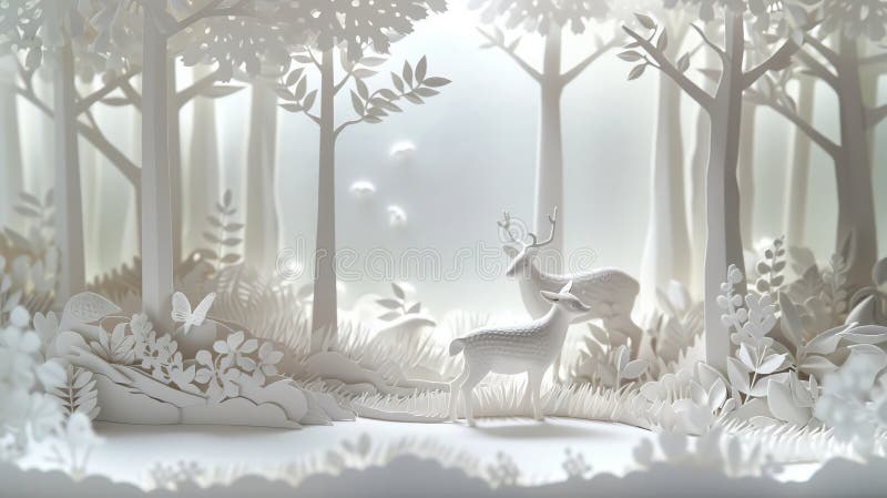 Intricate Paper Forest Scene with Layered Details of Trees and Animals ...