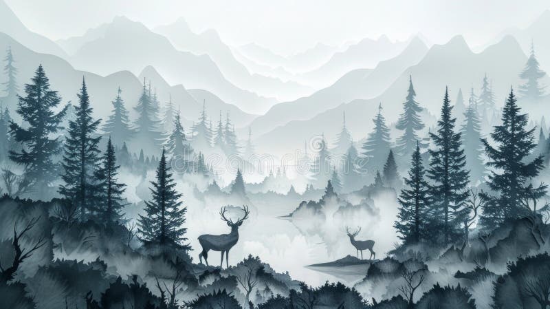 Intricate Paper Forest Scene with Trees and Animals Stock Illustration ...