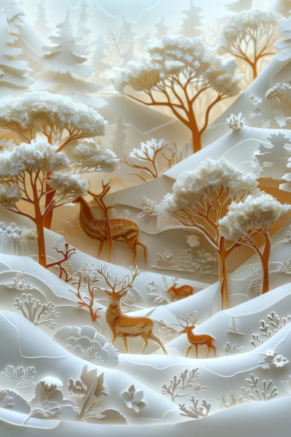 Intricate Paper Forest Scene with Trees and Animals in Cut-out Layers ...