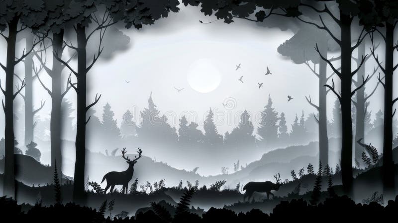 Intricate Paper Forest Scene with Trees and Animals in Layered Cut-outs ...