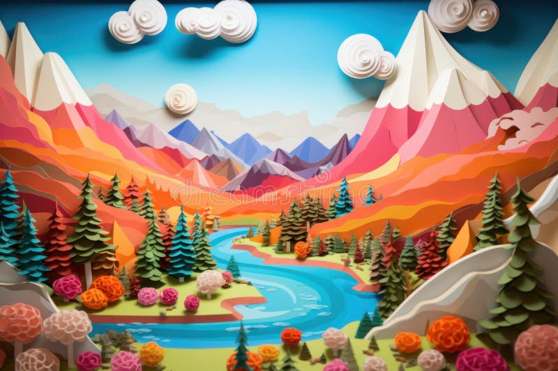 Intricate Paper Landscape Colorful. Generate Ai Stock Photo - Image of ...