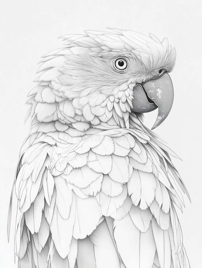 Intricate Parrot Line Art Drawing Perfect for Coloring and Decor Stock ...