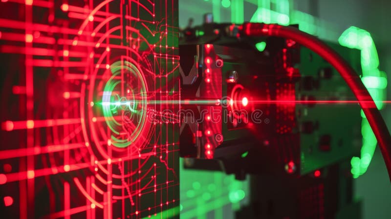 The Intricate Pattern of Bright Red and Green Laser Beams Emitting from ...