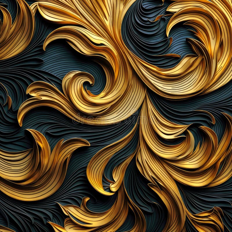 Intricate Pattern of Gold and Black Curves that Resemble Flame ...
