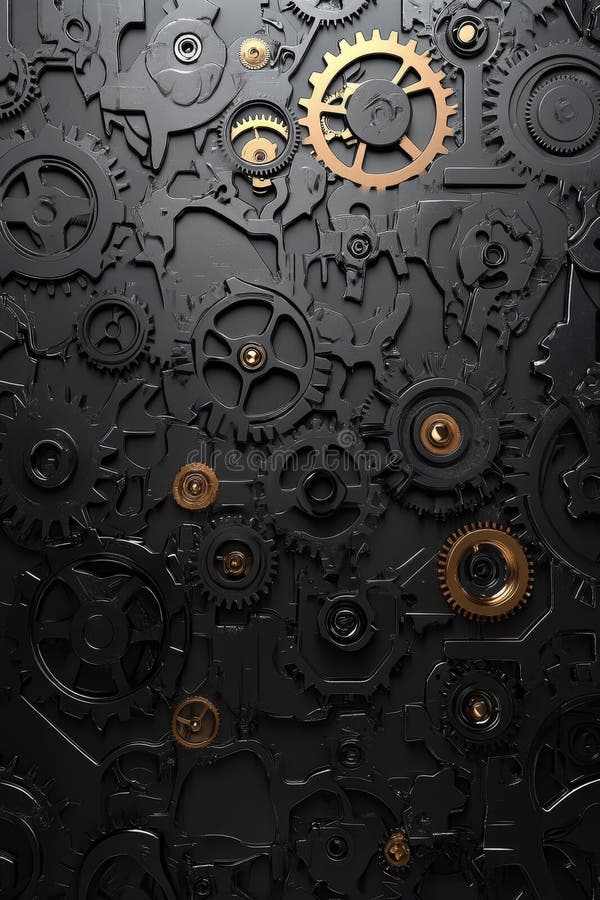 Intricate Pattern of Metallic Black Gears on Sleek Background ...