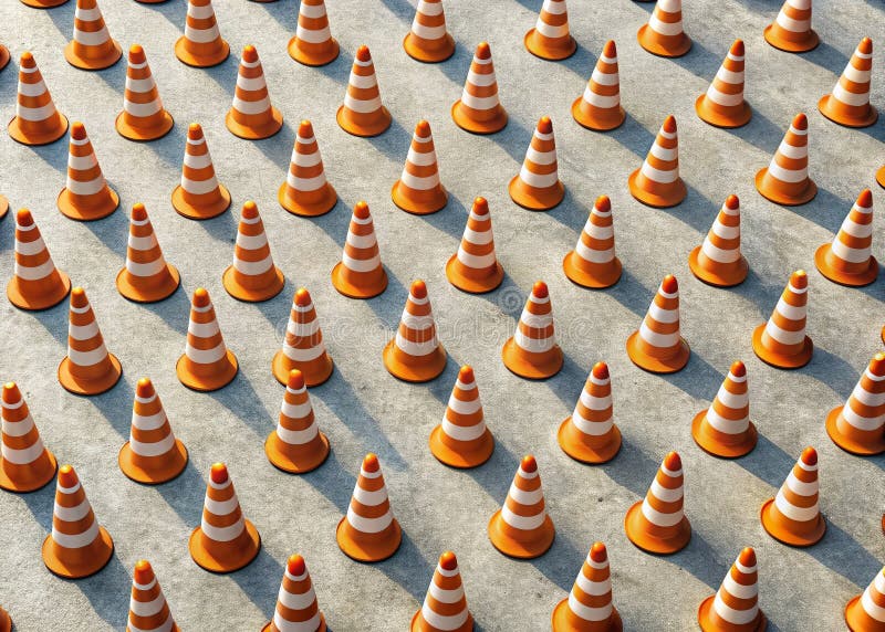 Intricate Pattern of Orange and White Traffic Cones from Above a ...