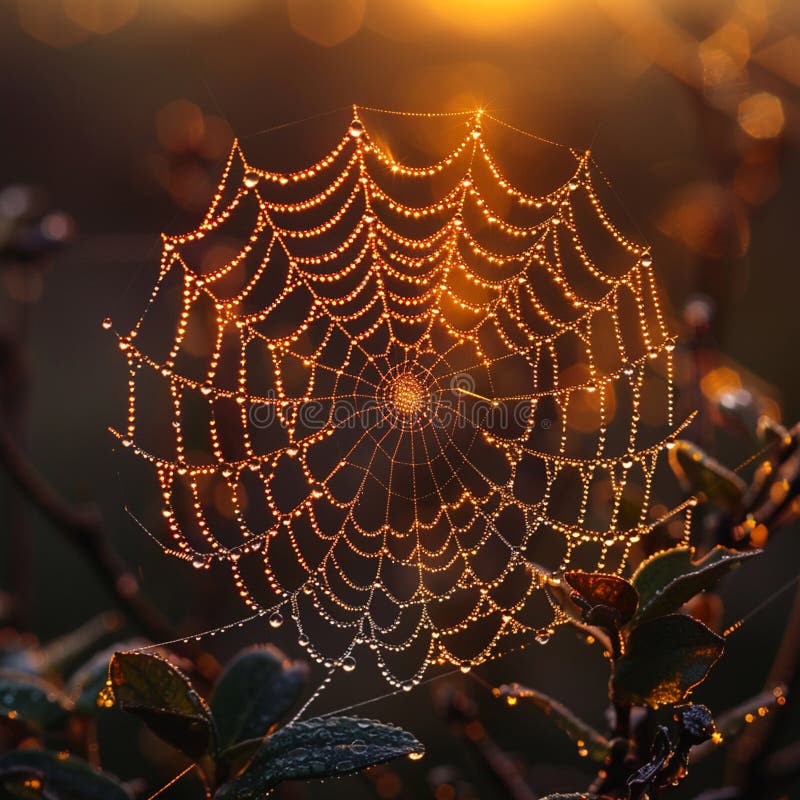 The Intricate Pattern of a Spiders Web at Dawn Stock Illustration ...