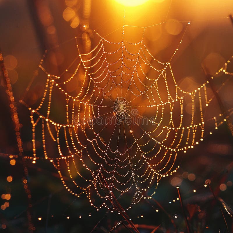 The Intricate Pattern of a Spiders Web at Dawn Stock Image - Image of ...