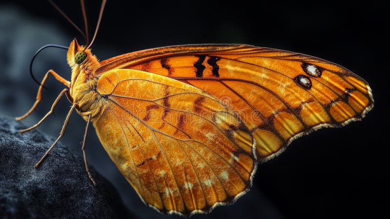 Intricate Patterns a CloseUp of a Vibrant Orange Butterfly Wing on a ...