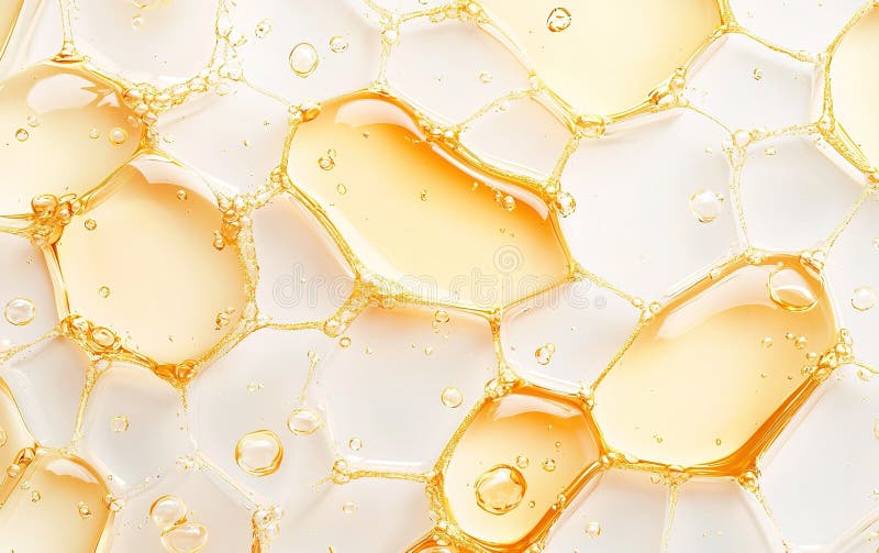 Close-up View of Honeycomb Texture Showcasing Golden Honey and Bubbles ...