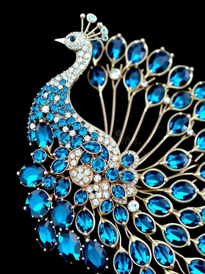 Intricate Peacock Brooch Adorned with Stunning Blue and White Gemstones ...