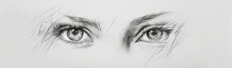 Intricate Pencil Drawing of Intense Female Eyes on a White Background ...