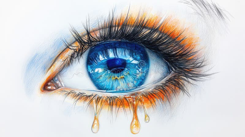 Intricate Pencil Sketch of Human Eye with Falling Tear ? Capturing Deep ...