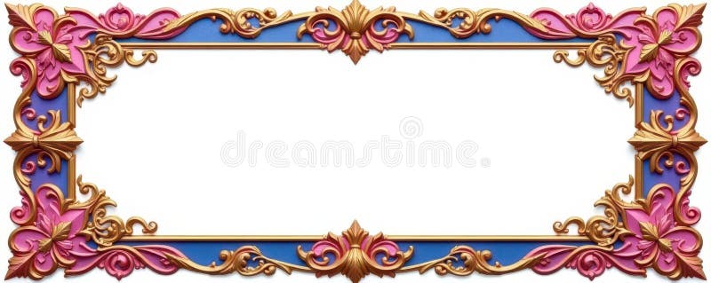 Intricate Pink, Blue, Gold Frame; Isolated White Background ...