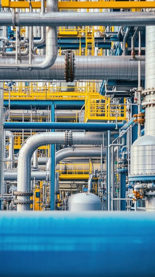 Complex Network of Pipes and Tanks in Industrial Plant Stock Photo ...
