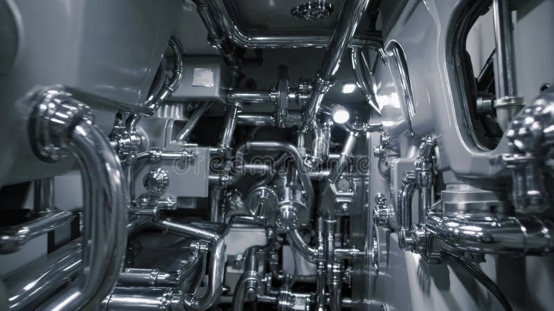 Exploring Complex Network of Pipes in Modern Engine Room Stock Video ...