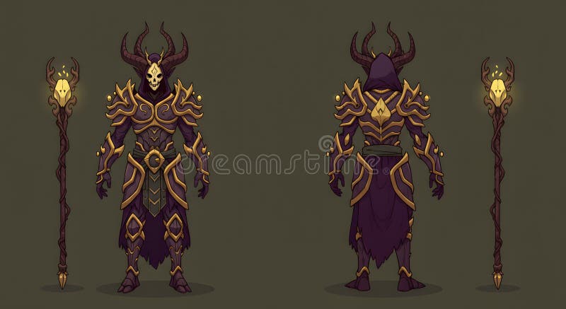 Dark Fantasy Sorcerer Character with Magic Staff Stock Illustration ...