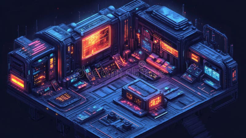 Intricate Pixel Art of a Futuristic Computer Core with Glowing Blue and ...