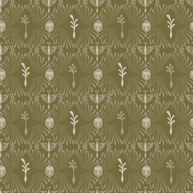 Intricate Plant Damask Arabesque Seamless Vector Pattern, Hand Drawn ...