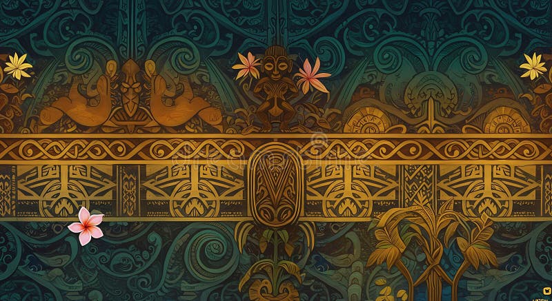 Intricate Polynesian-style Mural Featuring Stylized Humanoid and ...