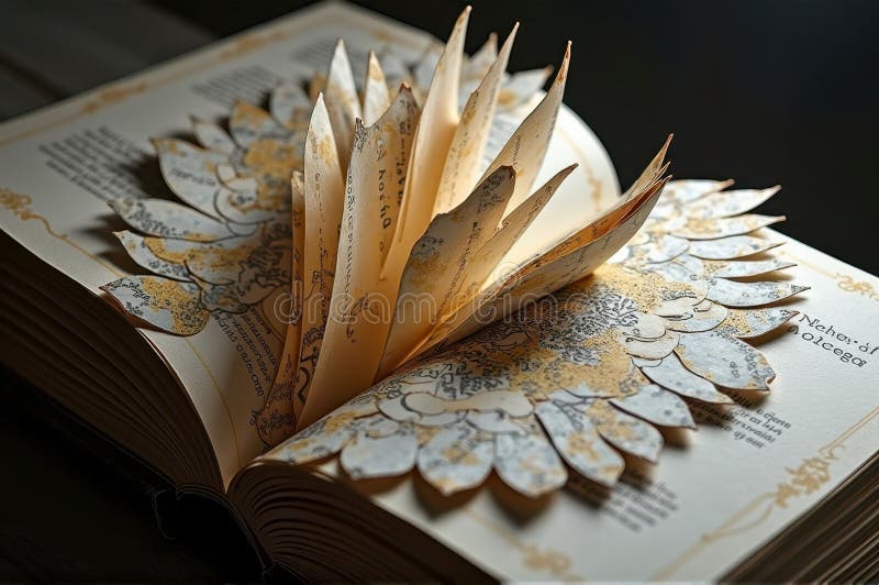 Intricate Pop-up Book with Leafy Pages and Delicate Illustrations Stock ...