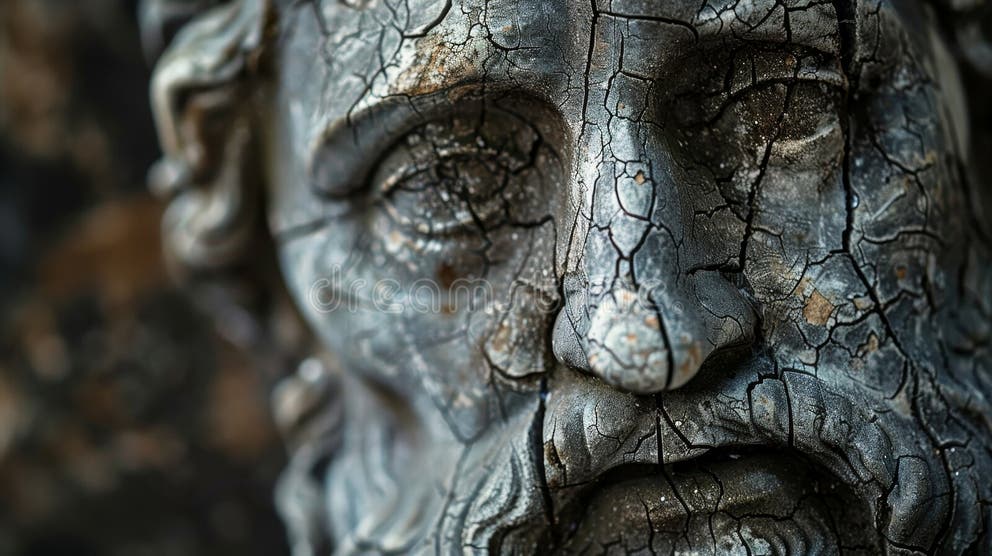 Intricate Portrait of a Weathered Bearded Statue Capturing Expressive ...