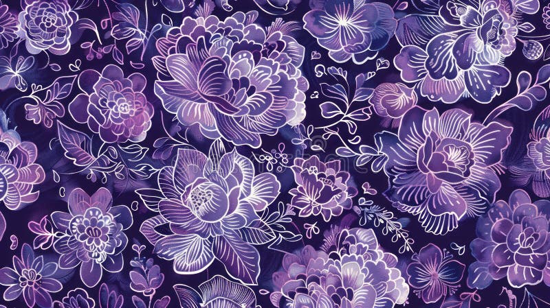 Intricate Purple Floral Pattern Stock Illustration - Illustration of ...