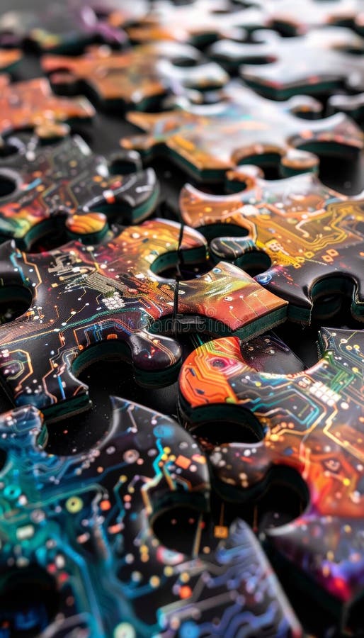 Intricate Puzzle Pieces with Circuit Patterns Representing ... Intricate Puzzle Pieces with Circuit Patterns Representing ...