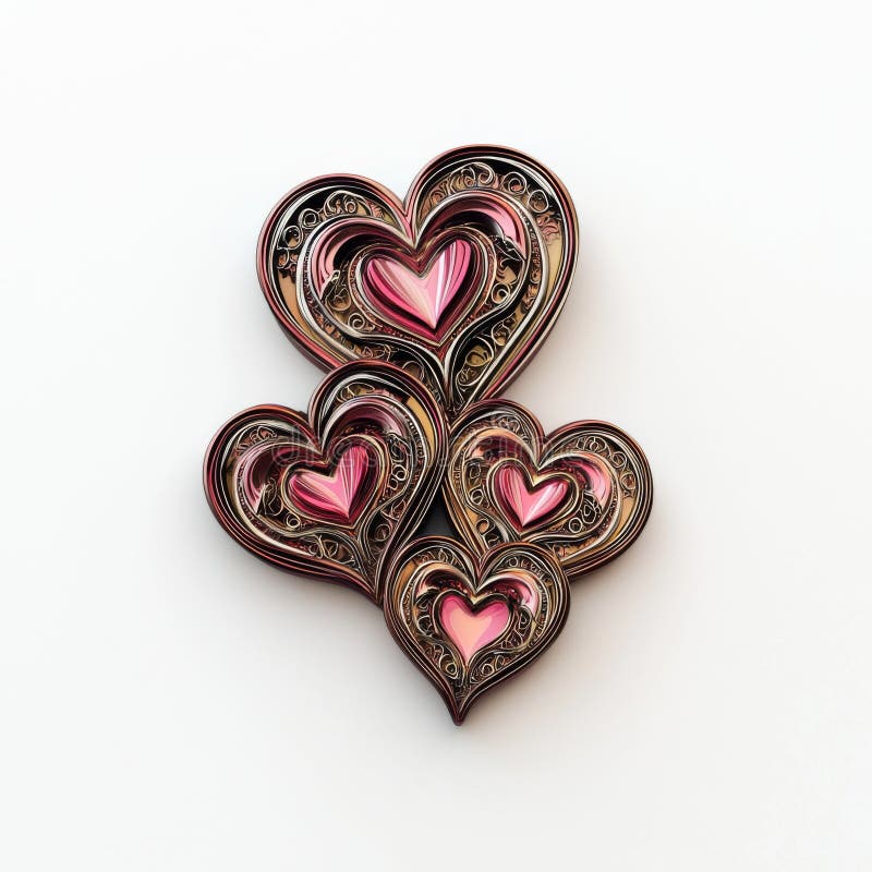 Intricate Quilling Art Design of Multi-Layered Hearts on White ...