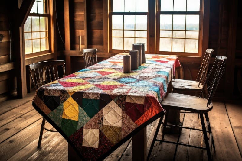 Intricate Quilt Patterns Displayed on a Rustic Table Stock Illustration ...