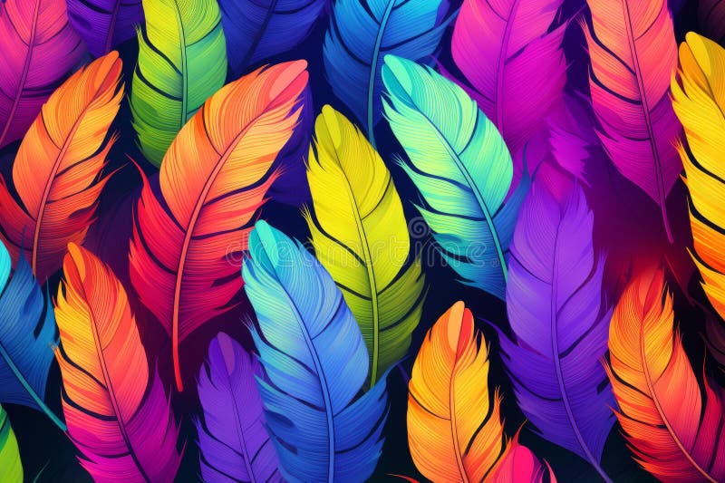 Intricate Rainbow Feathers Pattern. Generate Ai Stock Photo - Image of ...
