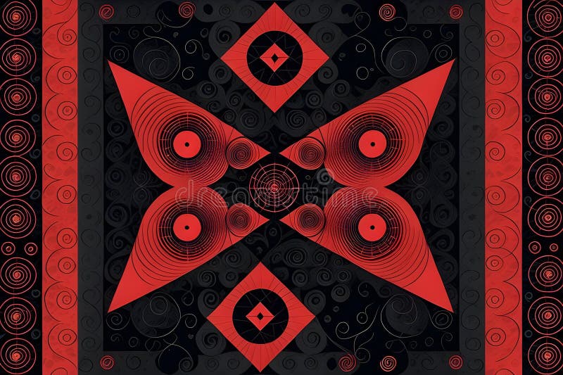 Intricate Red and Black Geometric Patterns Batik Art Stock Illustration ...