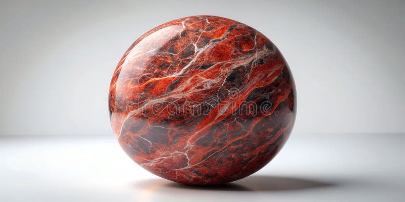 Intricate Red and Black Marble Sphere on White Background. Generative ...