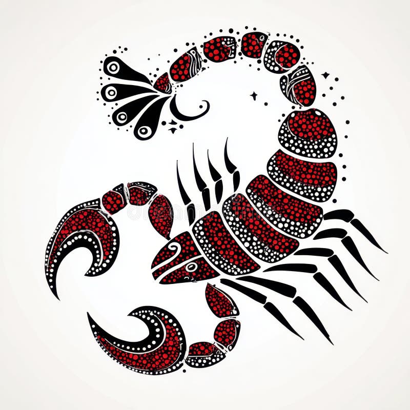 Intricate Red and Black Scorpion with Dot Pattern Design Stock ...