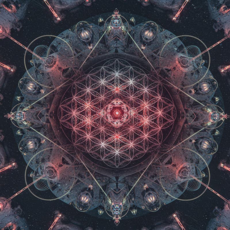 Intricate Red and Blue Cosmic Mandala Sacred Geometry Stock ...