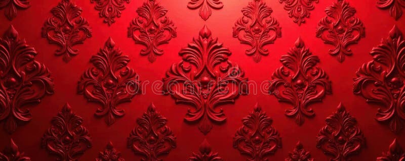 Intricate Red Damask Wallpaper, Elegant Floral Design, Pattern, Damask ...