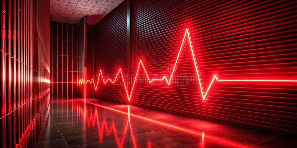 Intricate Red EKG Waveform Embraces a Dark Architectural Abstract a ...