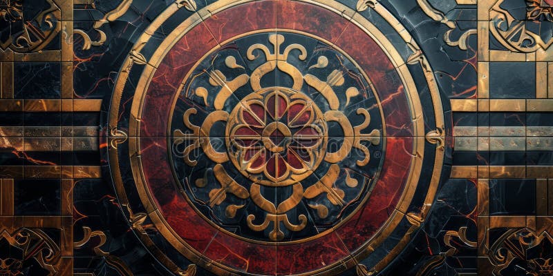 Intricate Red and Gold Designs on a Marble Floor Stock Image - Image of ...