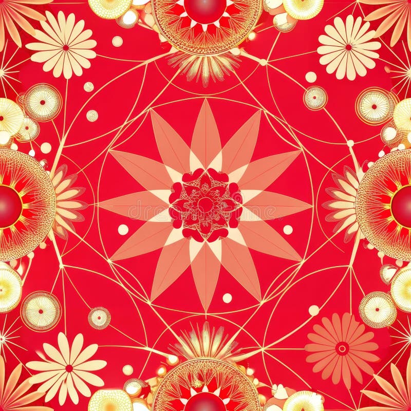 Intricate Red Mandala Design with Floral and Geometric Patterns Stock ...