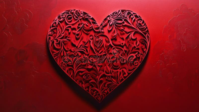 Intricate Red Papercut Heart with Floral Design Stock Illustration ...