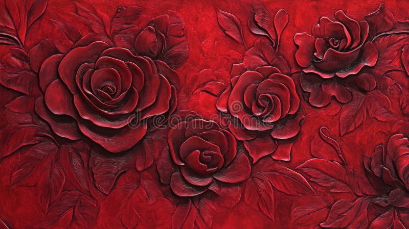 Intricate Red Roses Carved in Deep Relief Design Stock Illustration ...