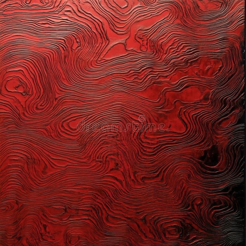 Intricate Red Topographic Pattern with Flowing Lines Across Surface ...