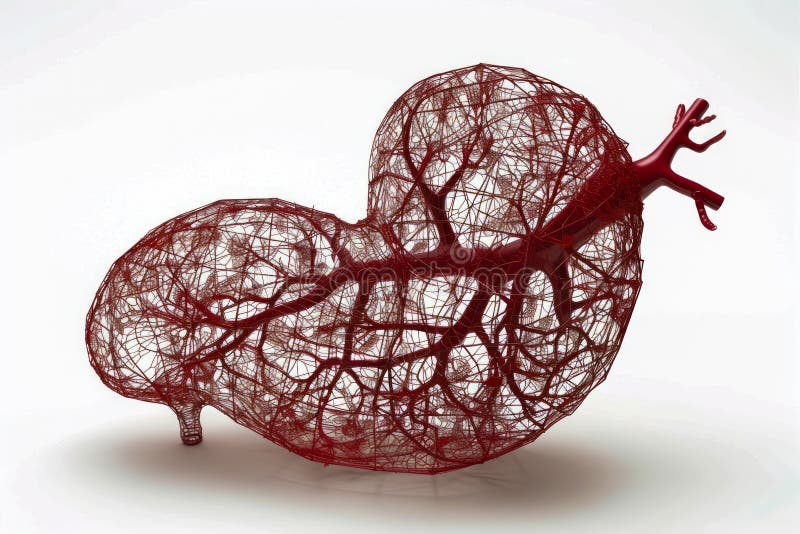 Intricate Red Vascular Structure in the Shape of a Human Heart Isolated ...