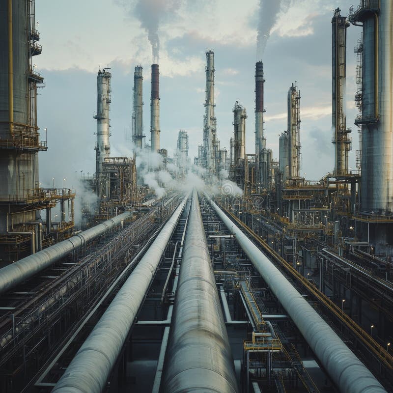 Intricate Refinery Pipelines Stretching into the Horizon Stock ...