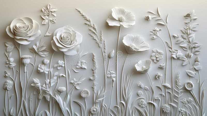 Intricate Relief Artwork Showing Blossoms and Delicate Details in Soft ...
