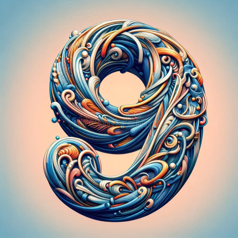 Creative Abstract Design of the Number Nine Composed of Vibrant Swirls ...