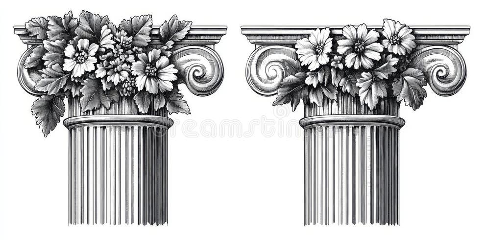 Intricate Representations of Traditional Columns with Elaborate Floral ...