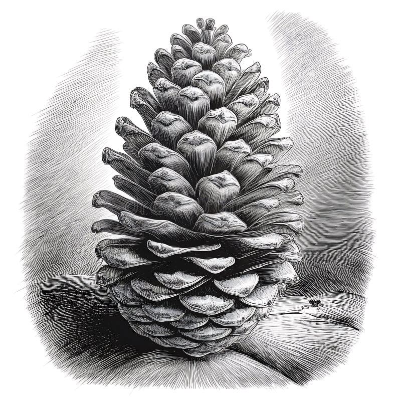 Intricate Retro Engraving of a Pine Cone Showcasing Detailed Textures ...
