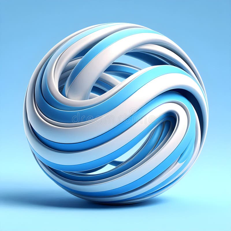 Blue and White Ribbons Forming an Abstract Sphere on Light Blue ...