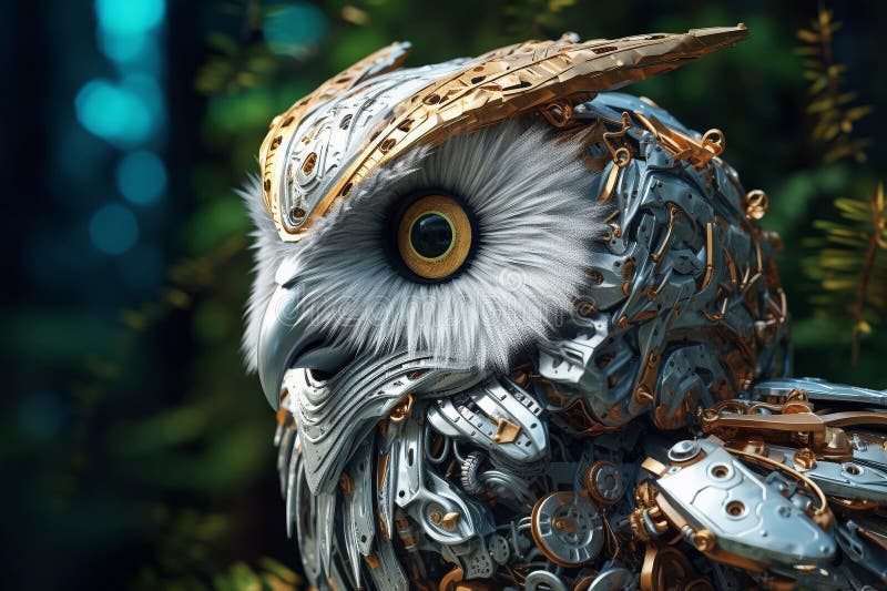 Intricate Robotic Owl in Moonlit Forest (generative AI) Stock ...